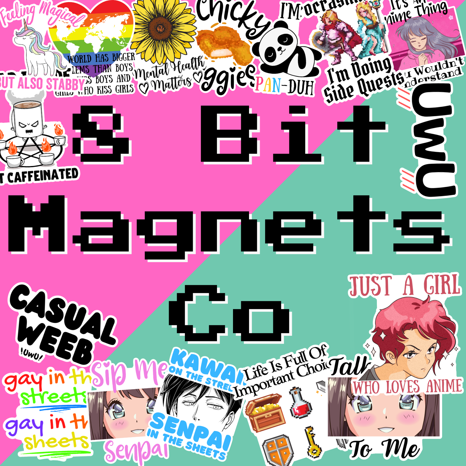 8 Bit Magnets Co Kawaii style stickers, magnets, and more.